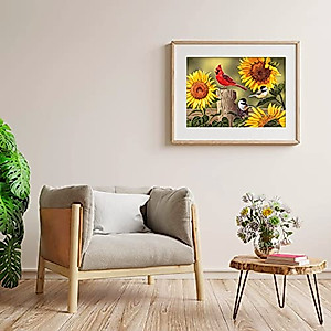 PHANTASYART Sunflower Diamond Painting Kits for Adults and Kids, Diamond Painting Sunflower Diamond Art Kits,5D Diamond Painting Art Sunflower Kits Diamond Art Songbirds for Home Wall Decor 12x16inch