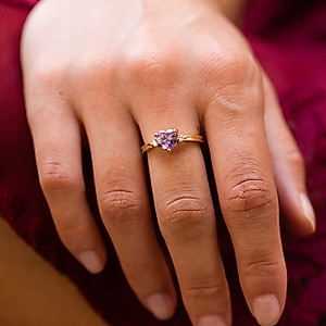 LIFETIME JEWELRY 3-Stone Cubic Zirconia Heart Ring for Women 24k Real Gold Plated (Purple, 7)