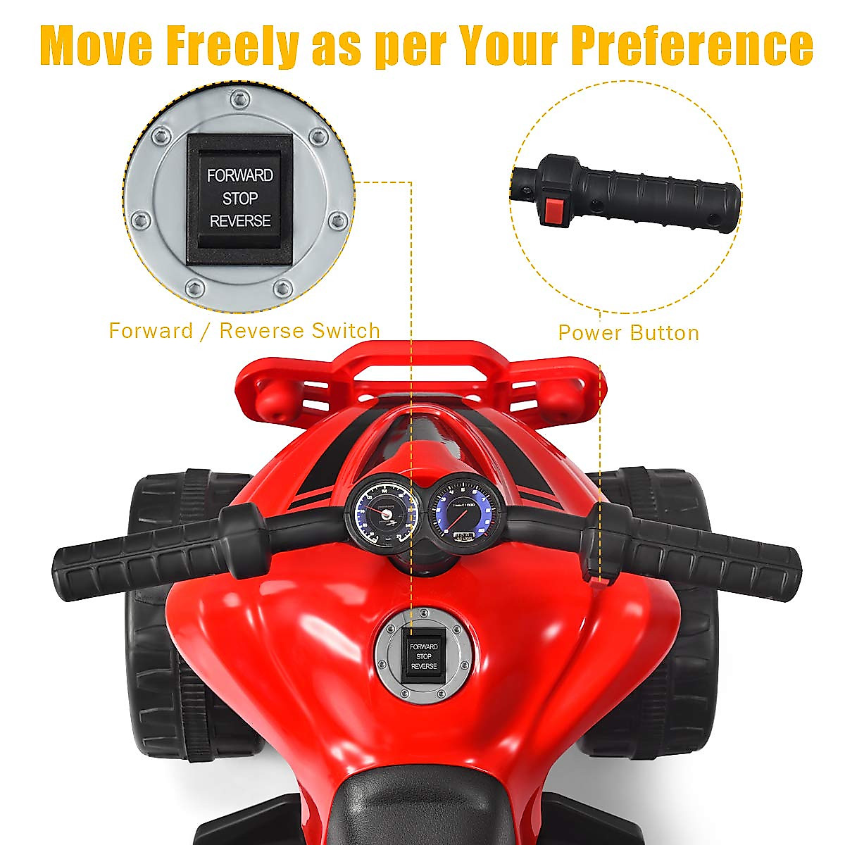 Costzon Kids ATV, 6V Battery Powered Electric Vehicle, 2 Speeds, Forward/Reverse Switch, Rear Wheeler Motorized Mini Toy Car, Ride on Car 4 Wheeler Quad for Boys & Girls Gift, Ride on ATV (Red)