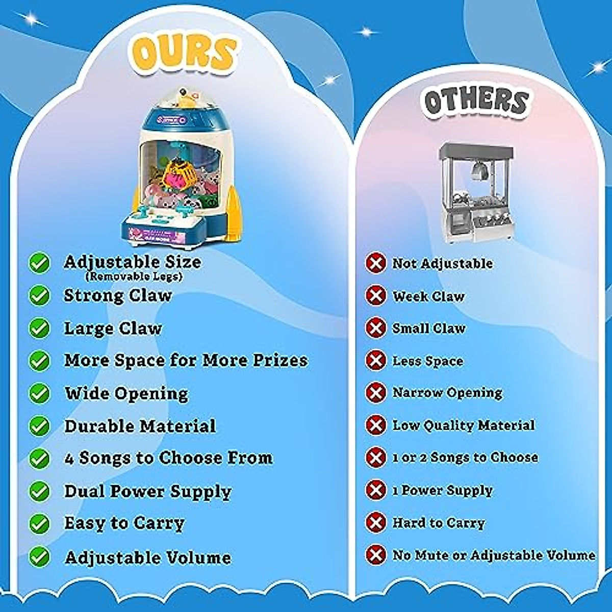 Bambibo Mini Claw Machine for Kids - Pre Assembled Blue Rocket Shaped, Vending | Indoor Toys Arcade Machines Home Game with Music Age 3-8, Pink