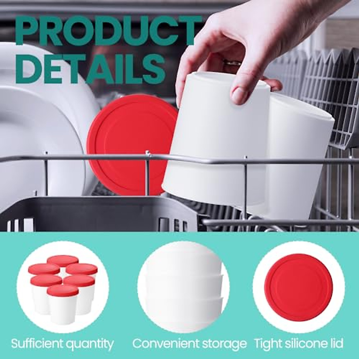 Tioncy 6 Pcs Ice Cream Containers 1 Quart Freezer Storage Tubs with Lids Reusable Round Ice Cream Tub for Homemade Ice Cream Sorbet Gelato Yogurt Storage (Red)