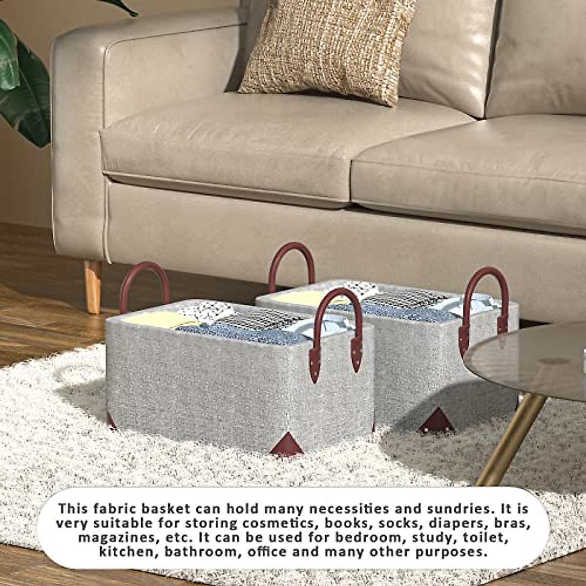 Storage Baskets for Shelves with Metal Frame- Closet Storage bins for Organization Collapsible Rectangle Line Fabric Organizing Boxes with Handles Cubes (16x12x8 inches(2 pack), Gray)