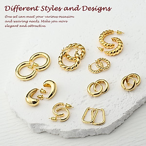 IDJEOABL Gold Hoop Earrings for Women Non Tarnish Gold Jewelry Earring Set for Women 14K Gold Plated Waterproof Hoop Clip-ons Earrings for Women