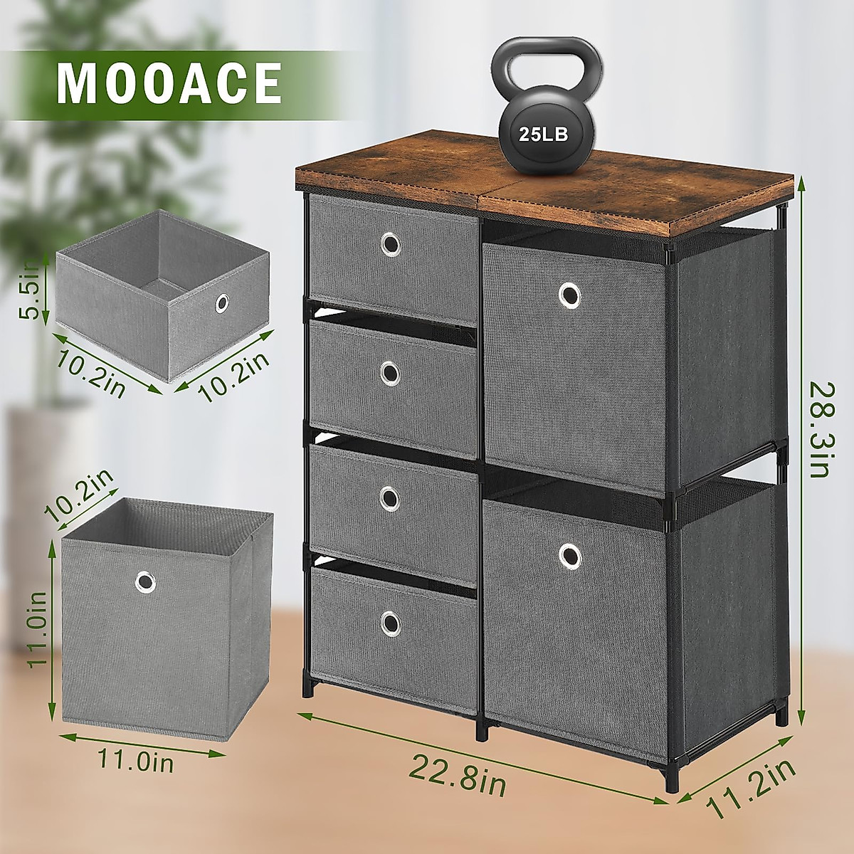 MOOACE 6 Drawers Storage Organizer, Fabric Storage Drawers Dresser and Chest of Drawers, Small Dresser Cube Storage Shelf for Closets Living Room Hallway Entryway, Grey