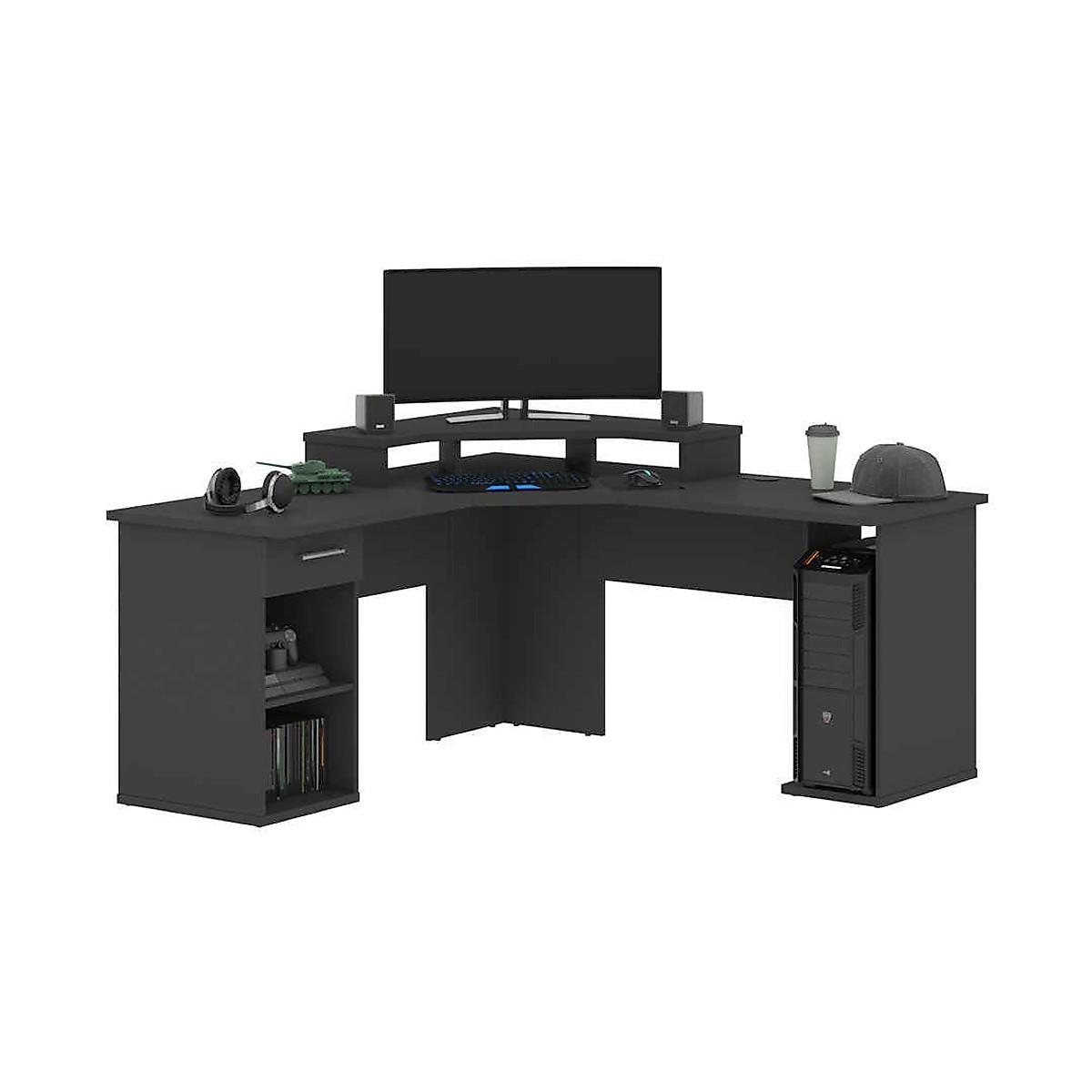 Bestar Hampton L-Shaped Corner Gaming Desk, 66W, Graphite