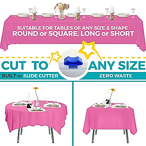 54in X 100ft Pink Premium Plastic Disposable Tablecloth Roll with in Built Cutter Box | Table Cover for Party, Picnic, Banquet & Kids Activities