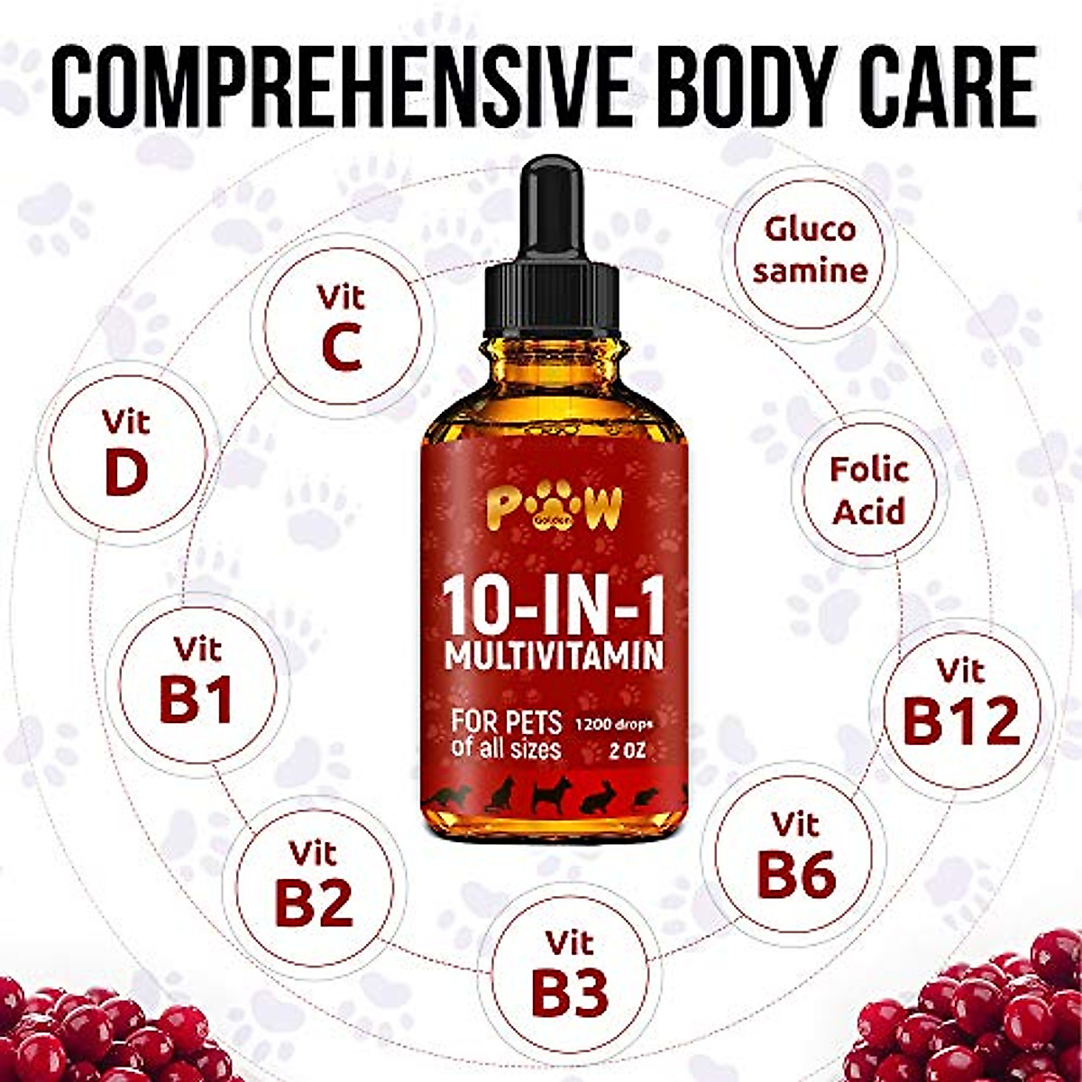 10 In 1 Cat & Dog Multivitamin - Hip & Joint Vitamins For Dogs + Vitamins C, D, B1-12 - Cranberry Supplement For Dogs & Cat Vitamins - Bladder, Kidney, Skin, Joint Support - Glucosamine Dog Supplement