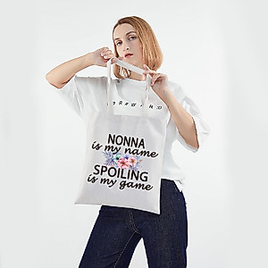 PWHAOO Grandma Nonna Gift Nonna Is My Name Spoiling Is My Game Tote Bag Canvas Best Nonna Ever Shopping Bag (spoiling Nonna Tote)