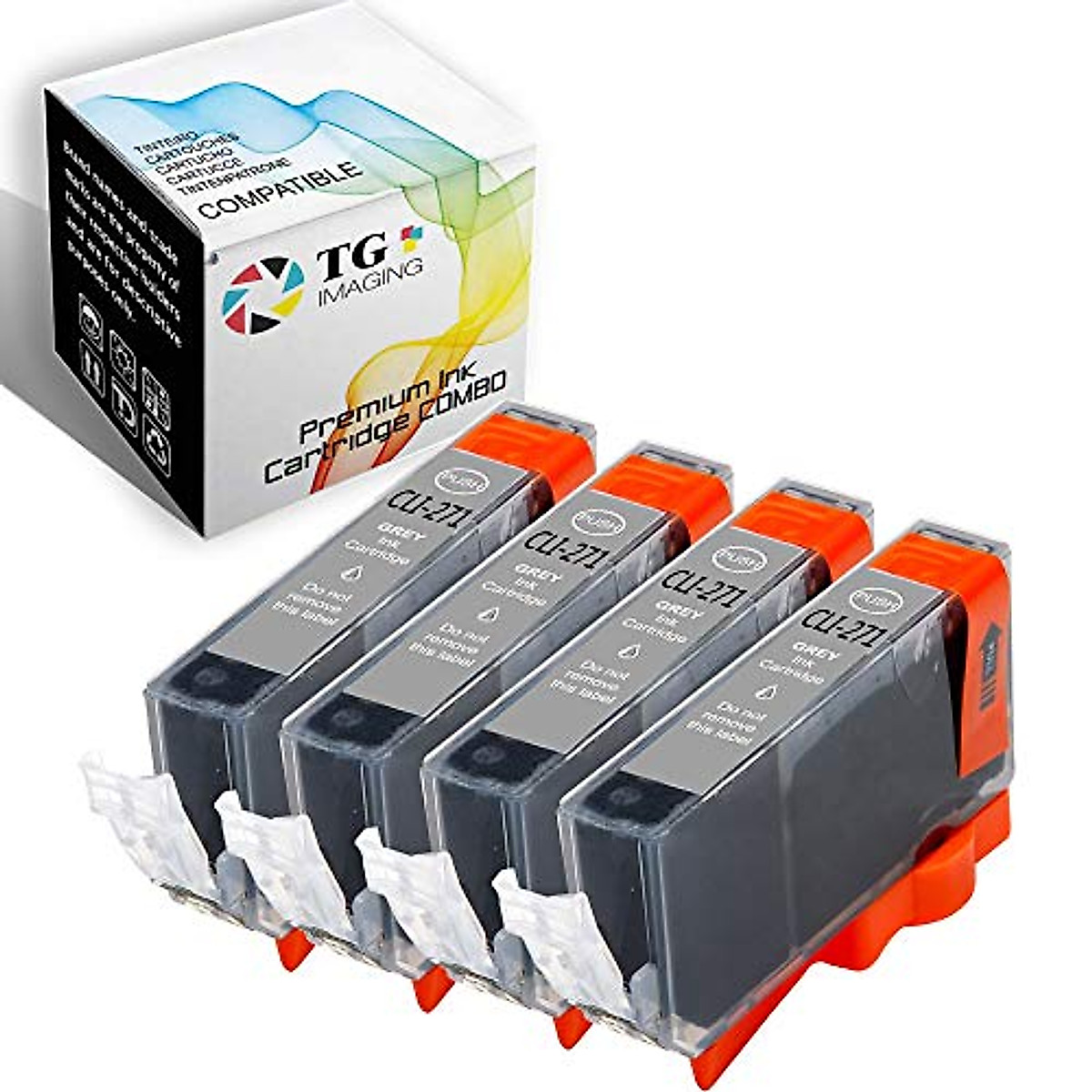 TG Imaging (4xGrey) Compatible CLI271 Ink Cartridge Replacement for Canon CLI-271 CLI 271 (Grey, 4 Pack) Worked in PIXMA MG7720 TS8020 TS9020 Inkjet All-in-one Printer
