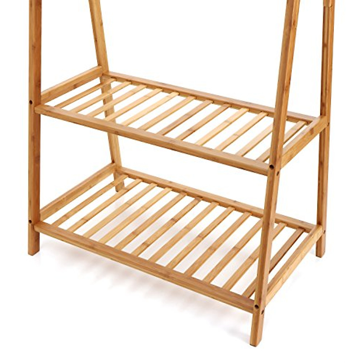 Finnhomy Bamboo Clothes Rack Portable Extra Large Garment Rack 2-Tire Storage Box Shelves For Entryway and Bed Room Patented Design