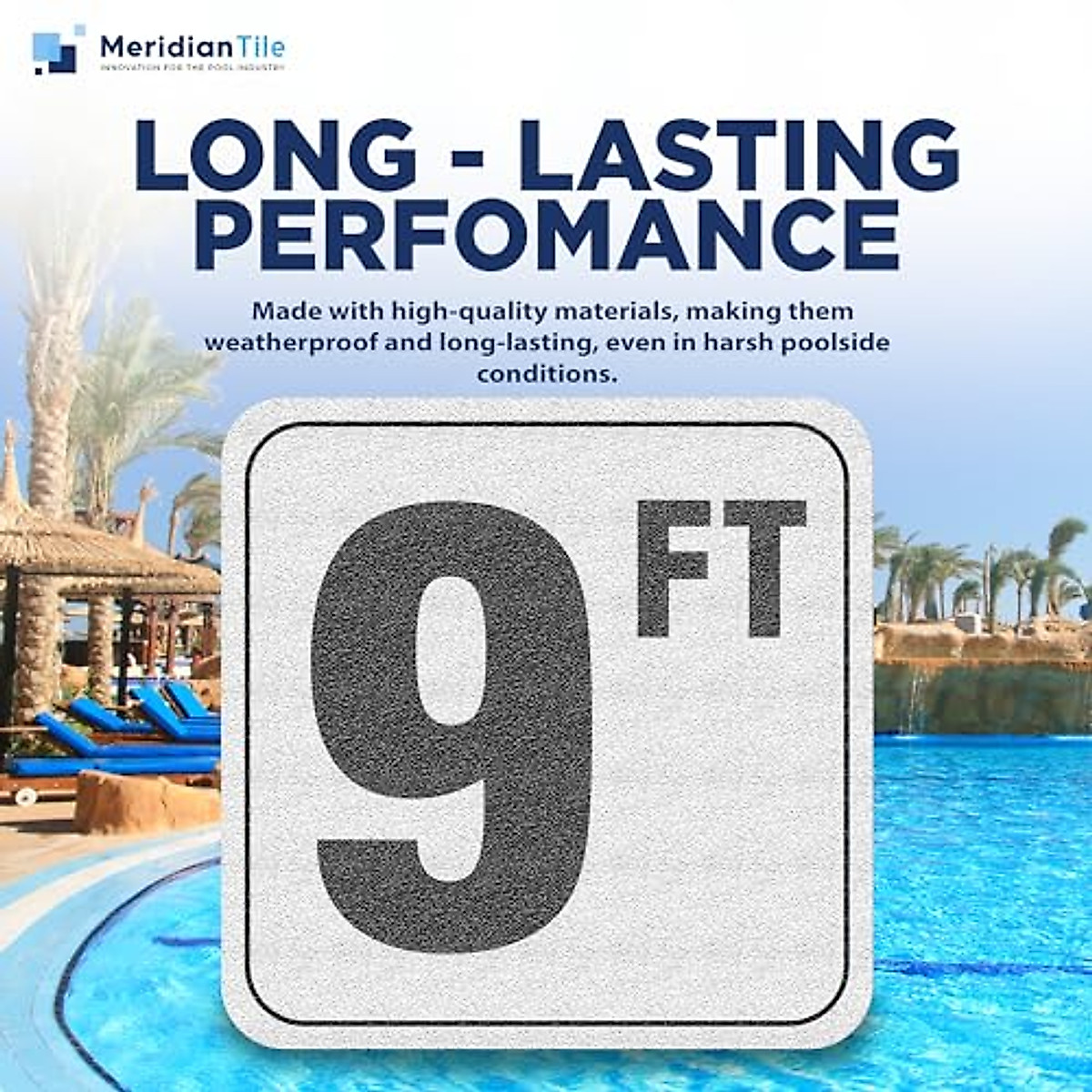 Aquatic Custom Tile, 9FT Pool Depth Markers, 6 X 6 Inches w/ 4" Font Vinyl Pool Stickers, Swimming Pool Number Markers, Pool Safety Signage, Adhesive Pool Depth Markers Stickers for Decks, Made in USA