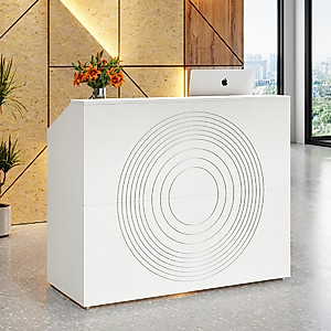 Tribesigns Reception Desk with Counter, Modern Front Desk Reception Room Table with Cable Grommet, 47 inch Retail Counter for Checkout, Lobby, Beauty Salon, Home Office Desk, White