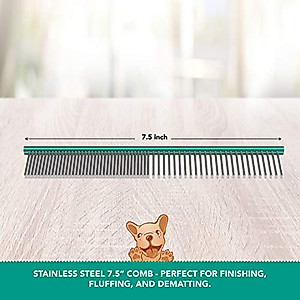 Ruff 'N Ruffus 2 PACK 2-in-1 Stainless Steel Professional Grade Pet Grooming Comb with Rounded Teeth For safe Grooming 7 1/2"