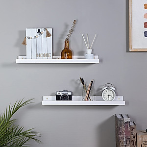 COLLECTIVE HOME - Floating Shelves Set of 2, Photo Picture Ledge Shelves, Rustic Wood Wall Mount Shelves for Bedroom, Living Room, Office, Kitchen, 23 Inch, White