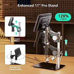 Opqpq ODM701 7" LCD Digital Microscope, Full View Coin Microscope with Screen, Coin Magnifier with Light, Magnifying Glass for Collectors, Micro Soldering Microscope for Electronics Repair, 11" Stand