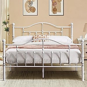 VECELO Full Size Metal Platform Bed Frame with Headboard and Footboard, Heavy Duty Steel Slat Support/No Box Spring Needed Mattress Foundation/Underbed Storage Space/Easy Assembly, Victorian Style