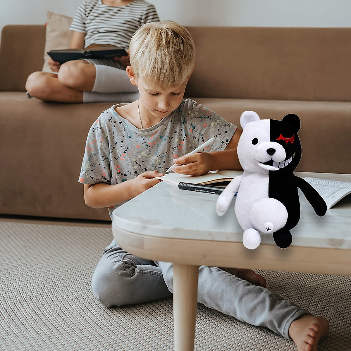 TIMSOPHIA Boys Black White Bear Plush Doll Monokuma Bear 36cm for Girls Birthday Child Pillow Toy Home Decor Adornment (Black White, 36cm)