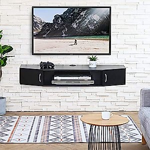 FITUEYES Wall Mounted Desk Hutch with Door, Modern Floating Console Media Cabinet，Black