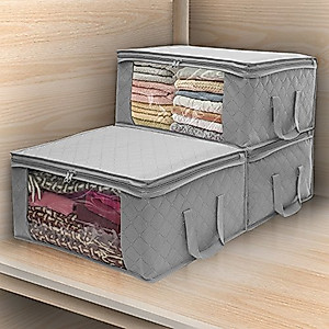 Sorbus Foldable Storage Bag Organizers, Large Clear Window & Carry Handles, Great for Clothes, Blankets, Closets, Bedrooms, and more (3-Pack, Gray)