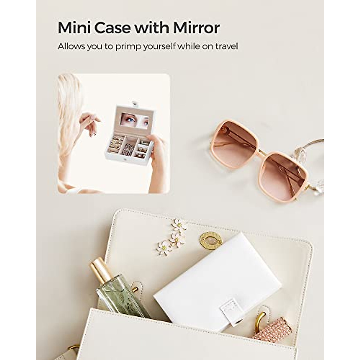 SONGMICS Jewelry Box 3 Layers, Jewelry Organizer with 2 Drawers, Jewelry Case with Portable Travel Case, with Handle, Lockable, Jewelry Storage, Gift for Loved ones, White UJBC121W