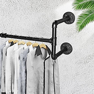 Rebala Industrial Pipe Clothing Rack 43.3 x 11.8 x 11.5INCH,Wall Mounted Garment Rack, Vintage Iron Garment Bar Space-Saving,Clothes Hanging Rod Bar,Multi-Purpose Hanging,Max Load 132Lb