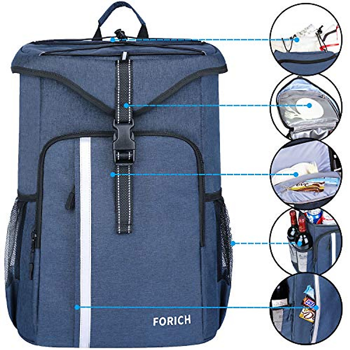FORICH Cooler Backpack Insulated Backpack Cooler Bag Leak Proof Portable Soft Cooler Backpacks to Work Lunch Travel Beach Camping Hiking Picnic Fishing Beer Bottle for Men Women, 30 Cans (Z - Blue)