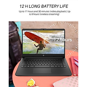 HP 2023 Newest 14 Inch Laptop Students Business, Intel Quad-Core Processor, 16GB RAM, 320GB Storage(64GB eMMC+256GB Micro SD), 12H Battery Life, Webcam, HDMI, WiFi, Win 11 S, Bundle with JAWFOAL