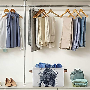 Rectangular Storage Bin Buffalo Bison Animal Basket with Handles - Nursery Storage, Laundry Hamper, Book Bag, Gift Baskets