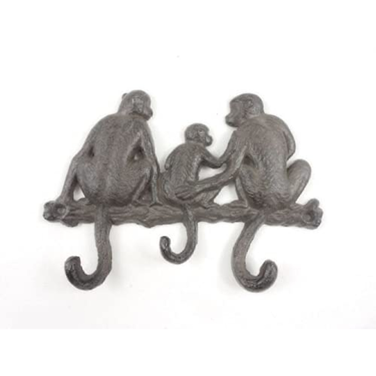Handcrafted Nautical Decor Cast Iron Sitting Monkey Family Decorative Metal Wall Hooks 8"