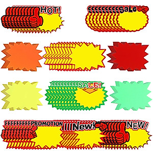 Zonon 550 Pcs Sale Signs for Retail Store Price Tags 3.5 x 2.8 Inch Fluorescent Starburst Signs Blank Sold Tags Neon Paper Sale Price Labels for Retail Store, Supermarket, 11 Styles