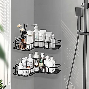 GUOLAIBA Corner Shower Caddy, 2-Pack Adhesive Shower Caddy, Rustproof Stainless Steel Bathroom Shower Organizer, No Drilling Wall Mounted Shower Rack, for Bathroom, Black