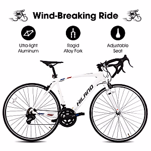 HH HILAND 700C Road Bike, 14 Speeds Sport Bike, Light Weight Aluminum Frame, Racing Bike for Men Women Adult Bicycle White 57 CM Frame