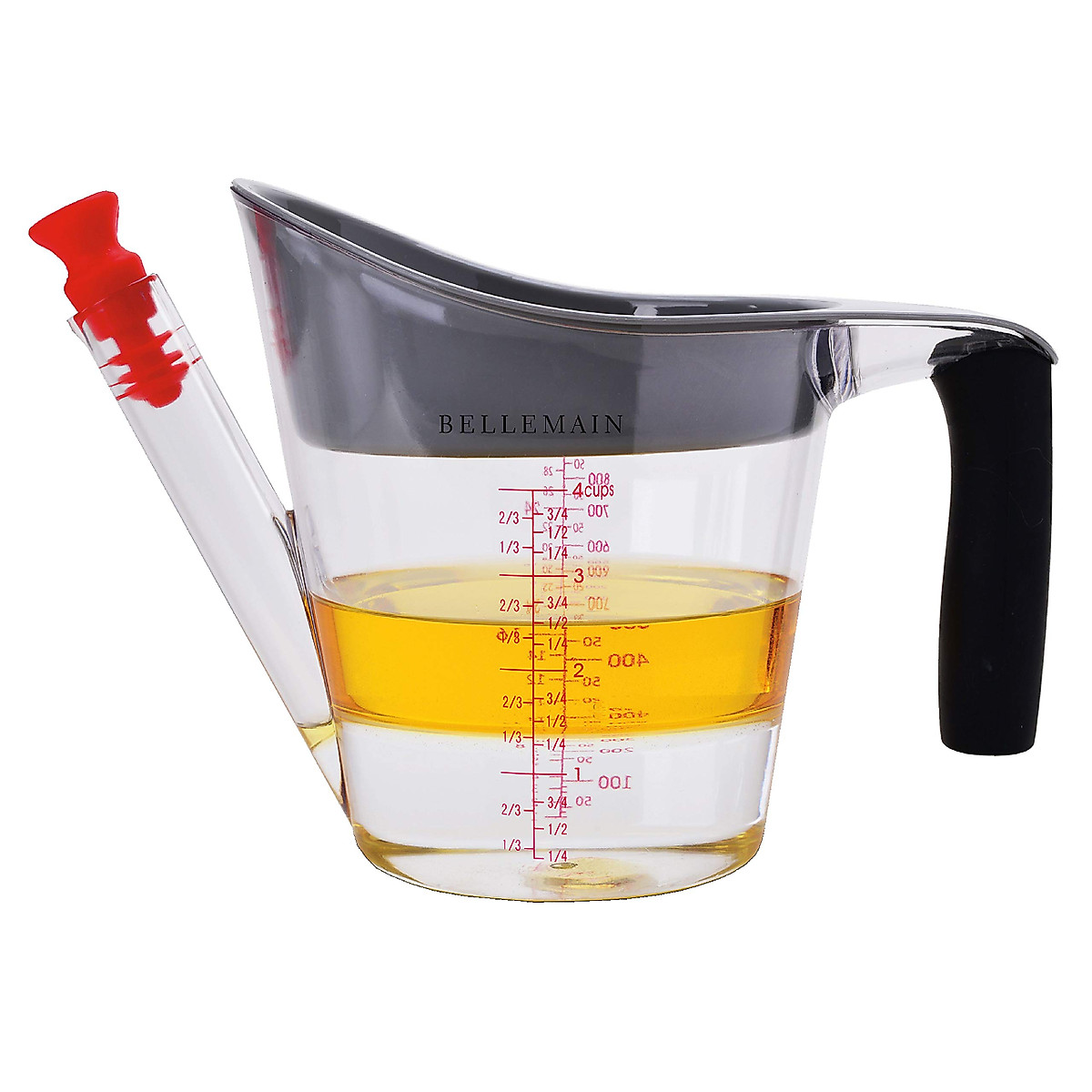 Bellemain 4-Cup Fat Separator/Measuring Cup with Strainer & Fat Stopper / 1 Liter Capacity