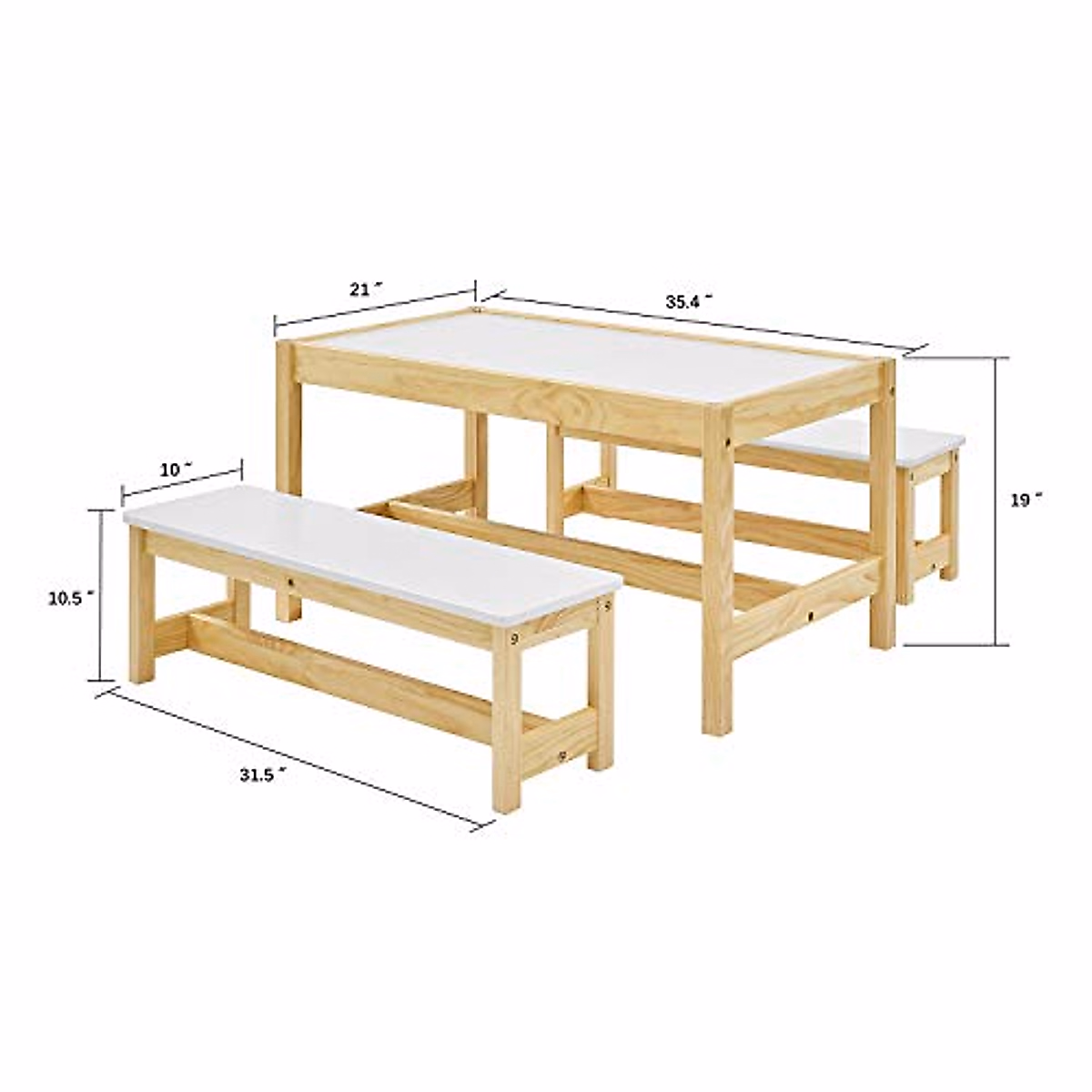 MUSEHOMEINC Kids Activity Table and Bench Set,Drawing and Painting Table for Study,Arts,Craft and Dining.3 in 1 Todder Play Table and Chair Set,Wooden Playroom and Learning Furniture