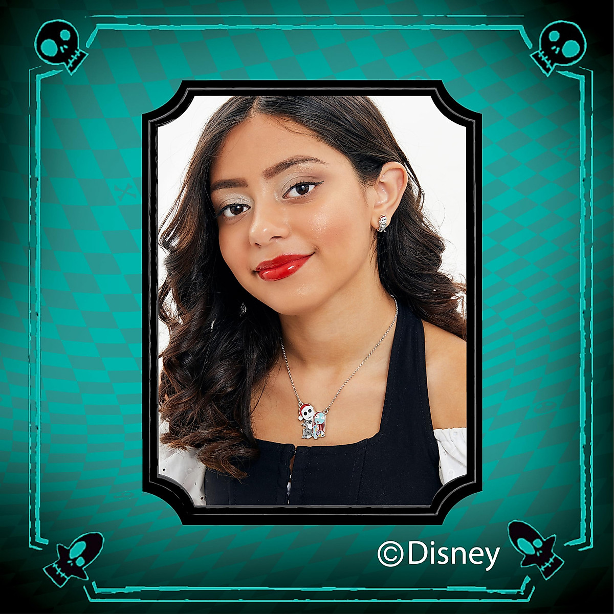 Disney The Nightmare Before Christmas Womens Stud Earrings and Necklace Set - Jack and Sally Necklace - Jack Skellington Stud Earrings