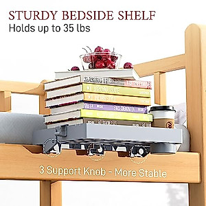 SOLEJAZZ Bedside Shelf for Bed, Folding Bunk Bed Shelf for Top Bunk Clip On Nightstand College Dorm Room Essential Table Caddy Bedside Night Stand Shelf with Hooks, Cup & Cord Holder, Plus Size, Grey