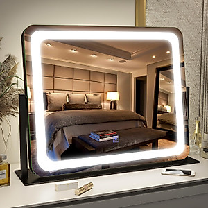 FENNIO Vanity Mirror with Lights 22"x19",LED Lighted Makeup Mirror,Large Makeup Mirror with Lights,Touch Screen with 3-Color Lighting,Led Mirror Makeup,Dimmable,for Vanity Desk Tabletop,Bedroom