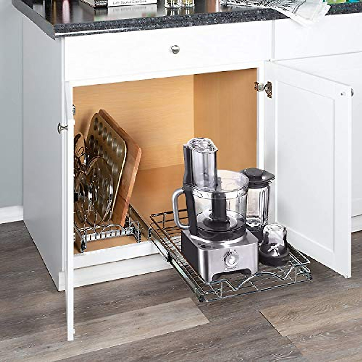 Hold N’ Storage Pull Out Cabinet Drawer Organizer, Heavy Duty-with 5 Year Limited Warranty- Slide Out Shelves, -14”W x 21”D - Requires At Least a 15-1/4” Cabinet Opening, Steel Metal, Chrome Finish
