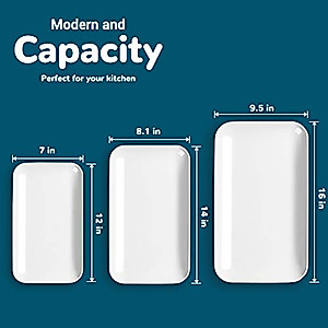 Large Serving Platter Set - DELLING 16/14/12inch Large Serving Tray - Rectangular White Serving Trays for Party, Sushi, Oven Safe Dinnerware Set of 3, White