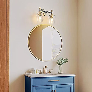 LOXYEE Gold Bathroom Vanity Light ，2-Lights Vintage Vanity Lights fixtures with Glass Shade,Gold and Black Bathroom Lights Over Mirror,for Living Rooms, Bedrooms, Hallways (Exclude Bulb)