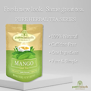 Mango Leaf Tea by Palm Beach Herbals, 30 Count Tea Bags, Caffeine-Free | Pure Herbal Tea Series