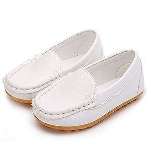 LONSOEN Toddler/Little Kid Boys Girls Soft Synthetic Leather Loafer Slip-On Boat-Dress Shoes/Sneakers,White,SHF103 CN30