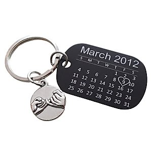 Custom Personalized Anodized Aluminum Anniversary Calendar Keychain with Pinky Promise Charm, Anniversary Date Keychain, Husband Wife Boyfriend Girlfriend Key Chain, Customized Couples Keychain
