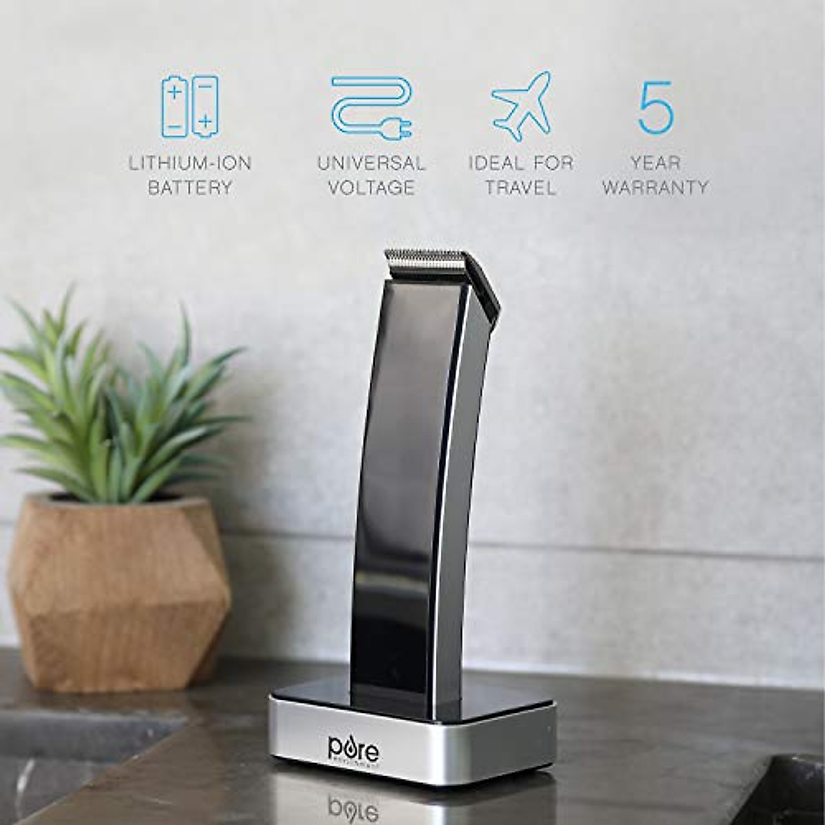 Pure Enrichment TRYM Lithium Rechargeable Beard Trimmer - 11-Piece Grooming Kit with Cordless Use, Charging Dock, 4 Trim Attachments, Cleaning Brush, Clipper Oil, and Drawstring Travel Bag (Black)