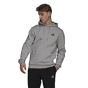 adidas Men's Essentials Fleece Hoodie, Medium Grey Heather/Black, Small
