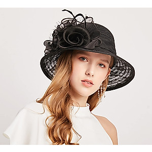 ORIDOOR Women's Organza Cloche Bowler Hat Church Kentucky Derby Fascinator for Tea Party Bridal Wedding Dress Hat (012C Black), One Size