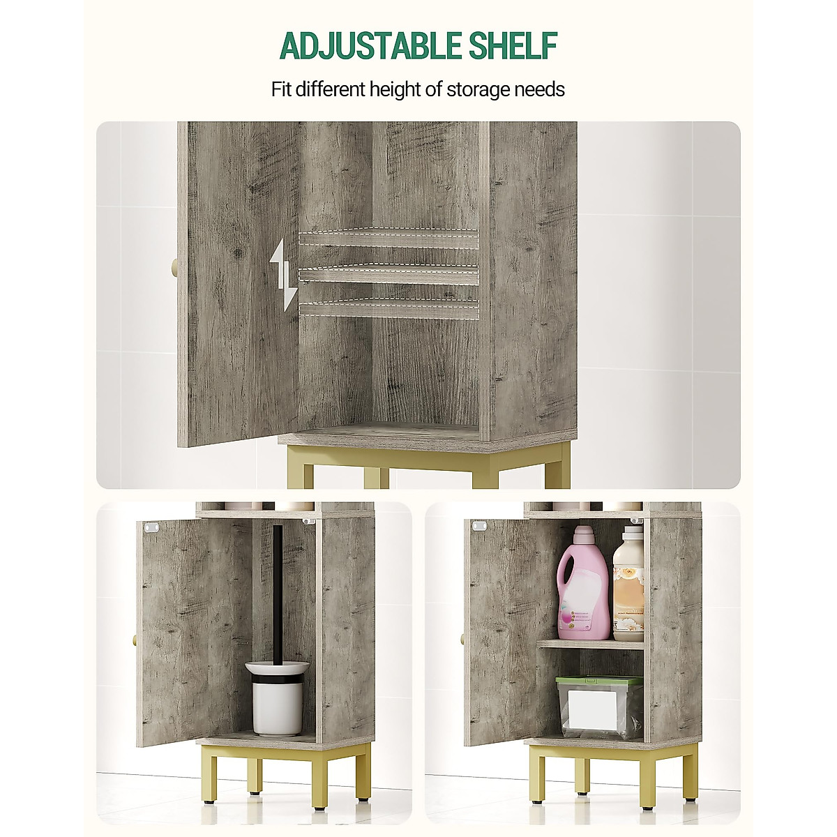 Hzuaneri Bathroom Storage Cabinet, Small Corner Floor Cabinet with Door and Shelves, Narrow Toilet Paper Cabinet, Bathroom Organizer with Adjustable Shelf, for Small Spaces, Greige BC38205G