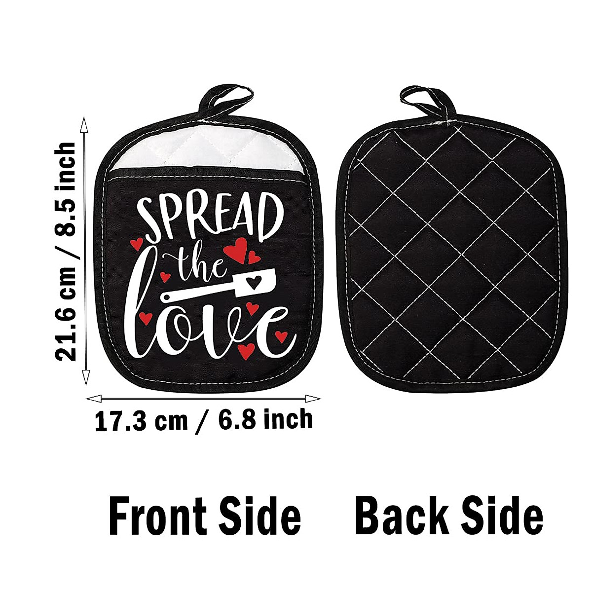 Spread The Love Hot Pot Holder Fun Pot Holder Oven Mitt Kitchen Gifts House Warming Gift (Spread The Love Black)