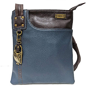 Chala Crossbody Phone Purse | SOFT PU Leather SWING Bag with Chala Mini Key fob (Navy_Metal OWl)