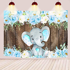 Mocsicka Floral Elephant Baby Shower Backdrop Blue Elephant Baby Shower Party Decoration 7x5ft Vinyl Boy Elephant Baby Shower Photo Background (7x5ft (82x60 inch))